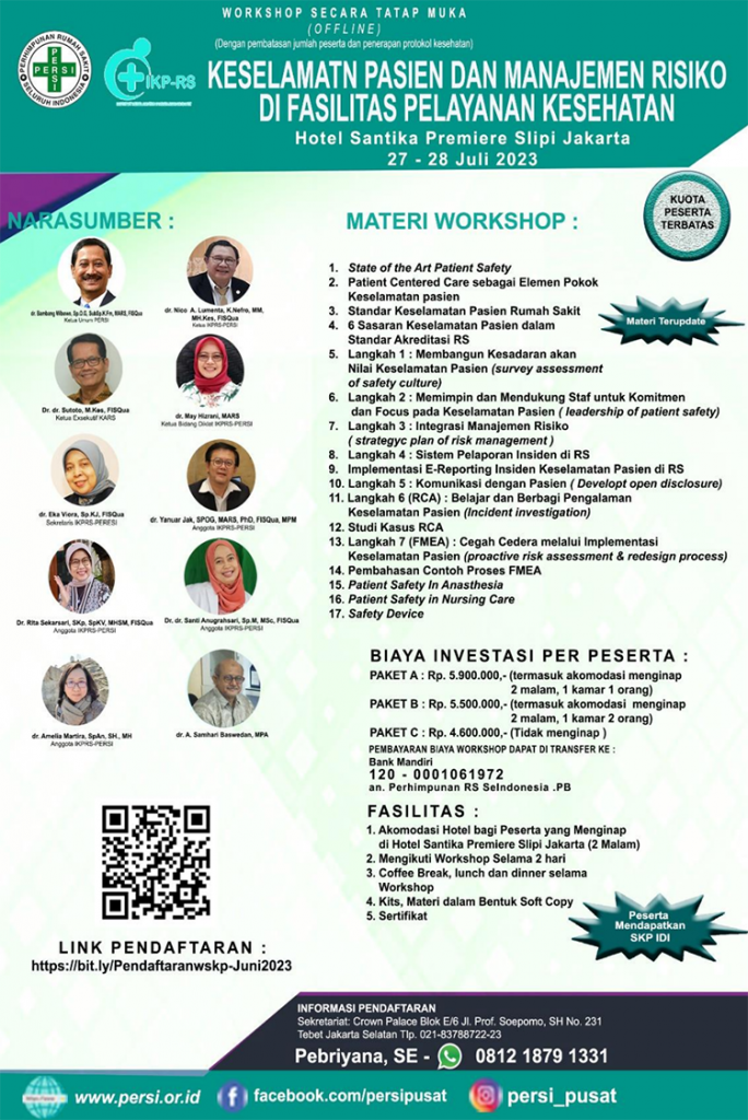Workshop Keselamatan Pasien dan Manajemen Risiko di Fasilitas Pelayanan Kesehatan – PERSI