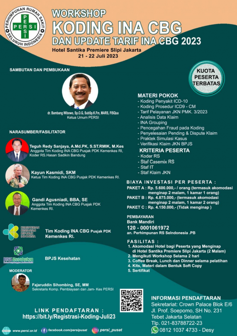 Workshop Koding INA CBG dan Update Tarif INA CBG 2023 – PERSI