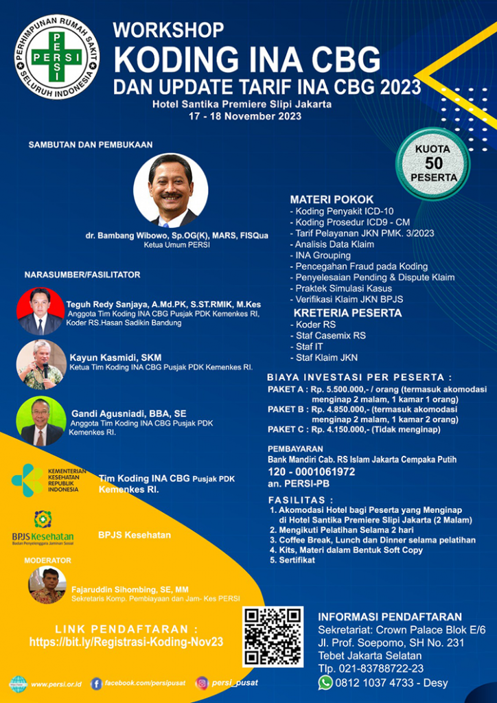 Workshop Koding INA CBG dan Update Tarif INA CBG 2023 – PERSI